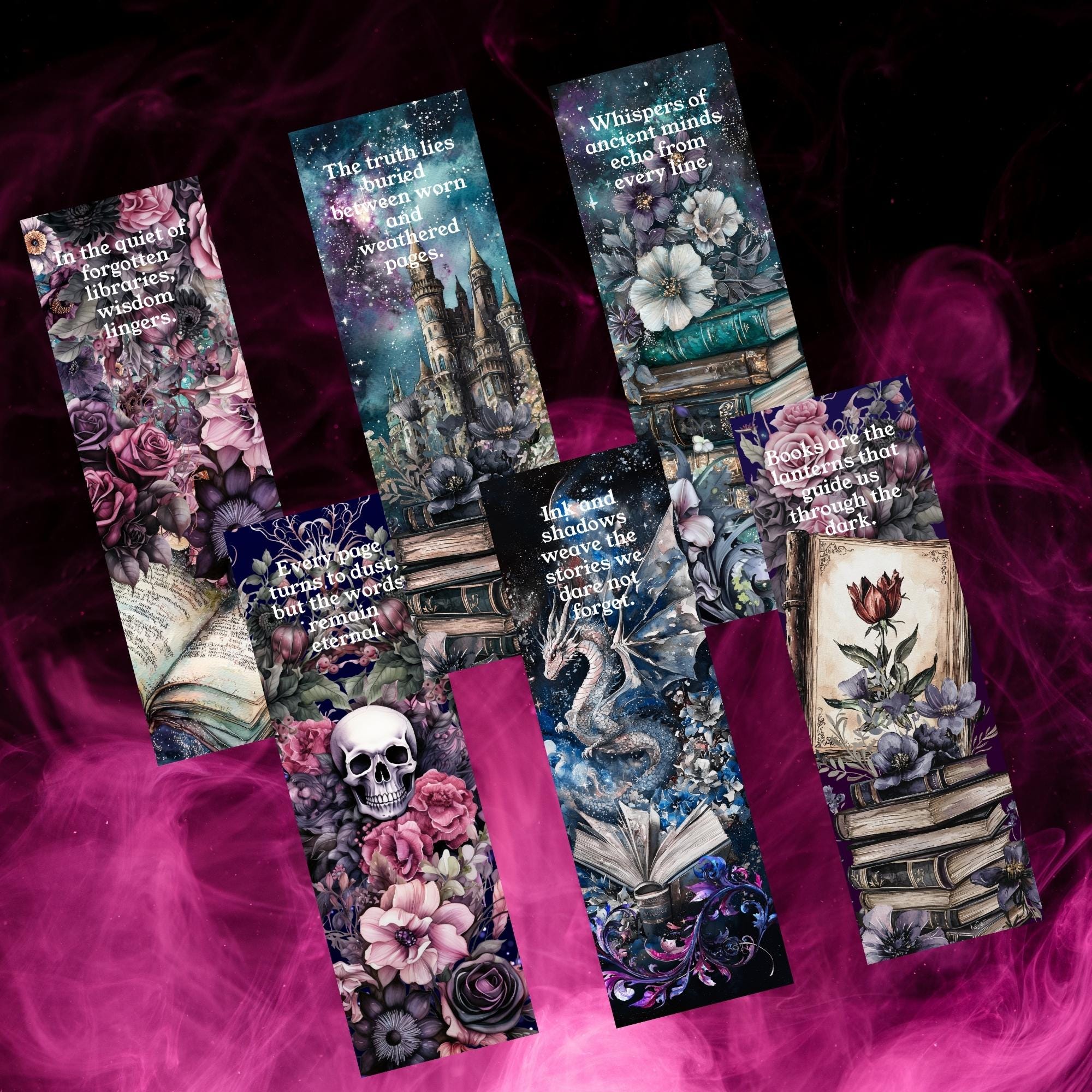 Gothic Academia Bookmarks Printable, Gothic Inspired, Fantasy Bookmarks ...