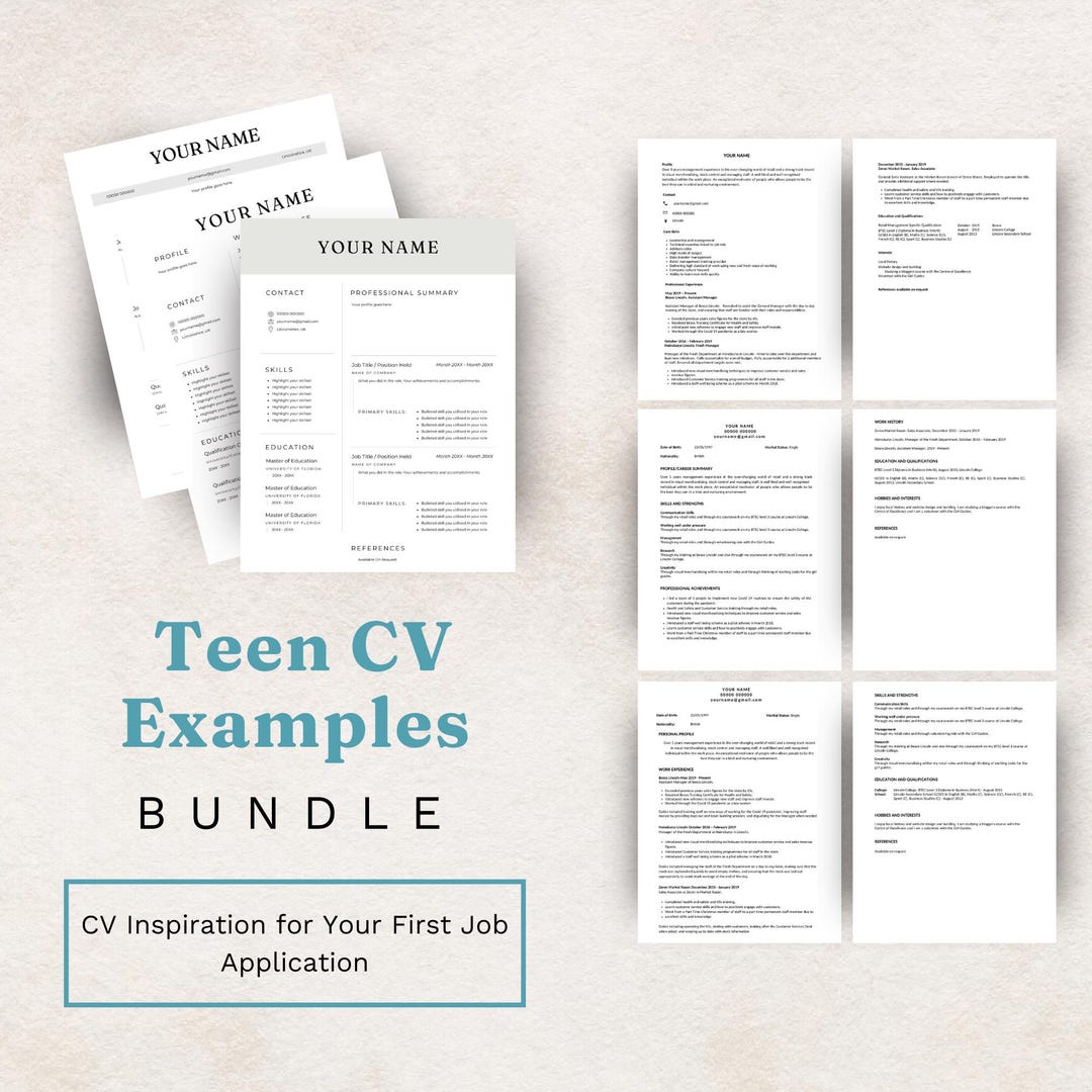 Teen CV Examples Bundle, Examples of Cvs for Job Hunters, Resume ...