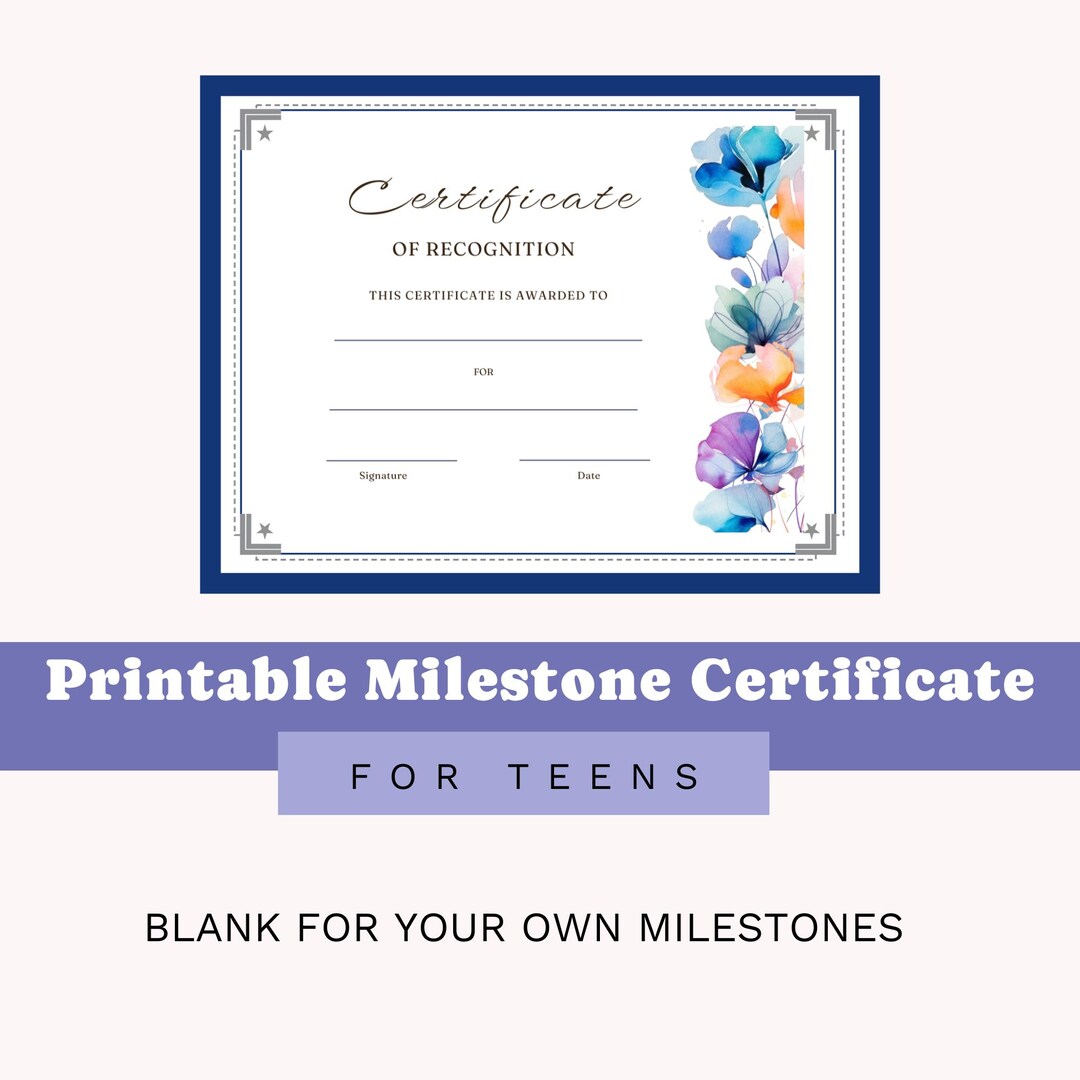 Recognition Certificate, Printable Certificate, Blank Milestone ...