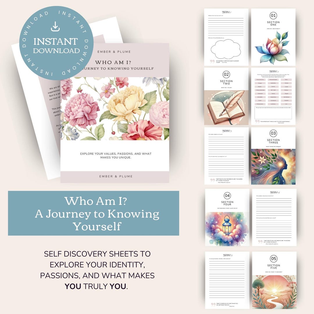 Self Discovery Worksheets Printable, Self Reflection Guide, Personal ...