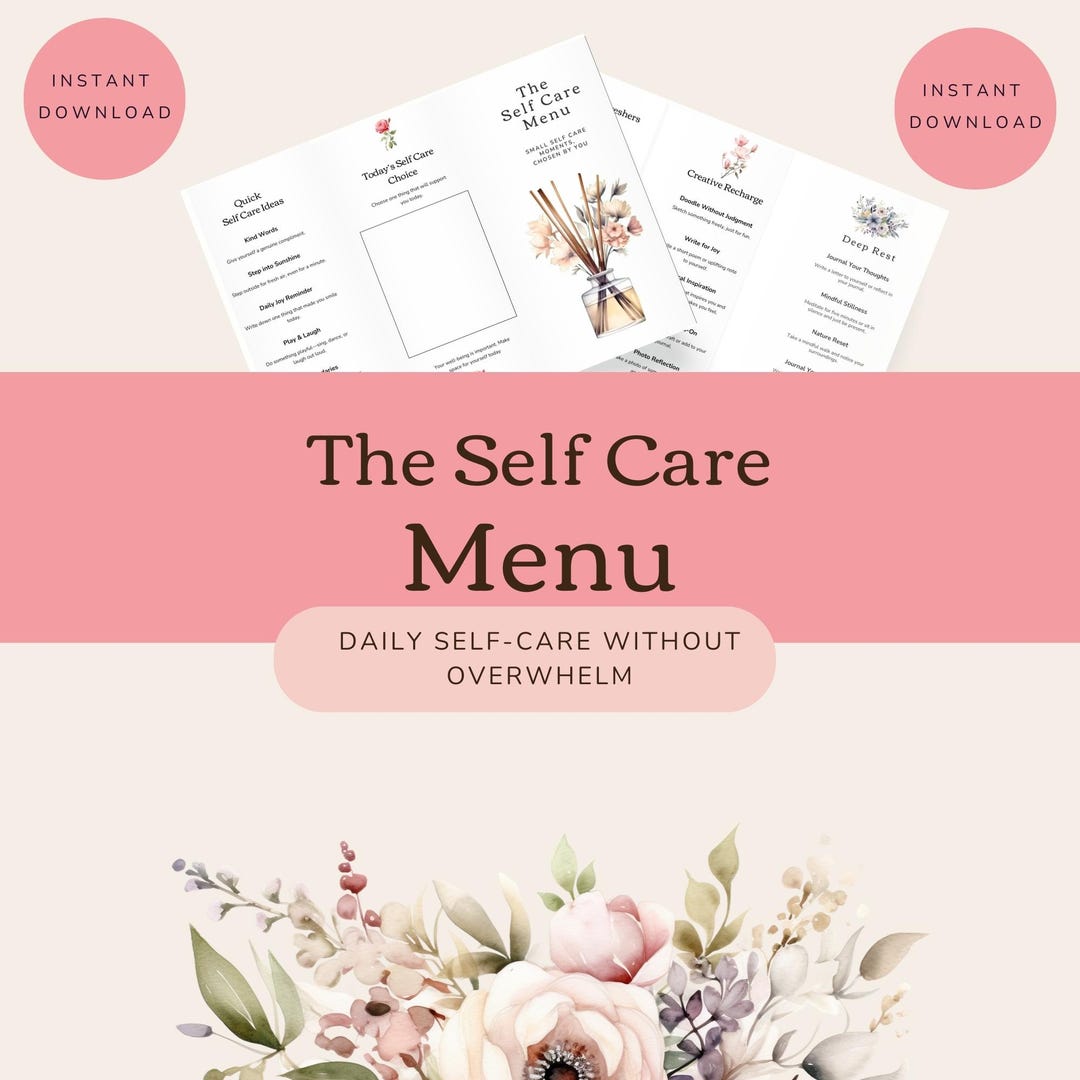 Self Care Menu Folded Printable, Self Care for Adults, Wellbeing Help ...