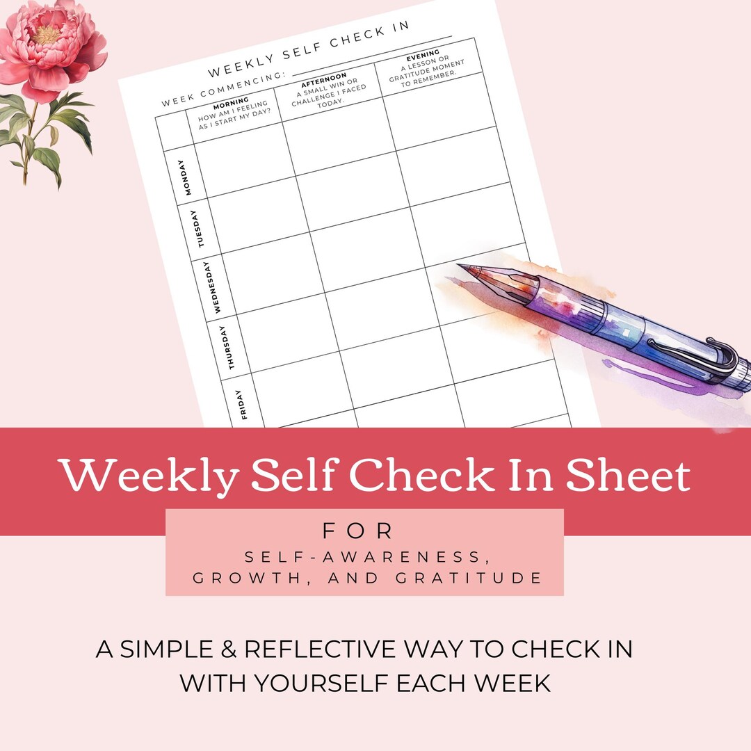 Weekly Check in Sheet for Adults, Weekly Self Reflection Tracker ...