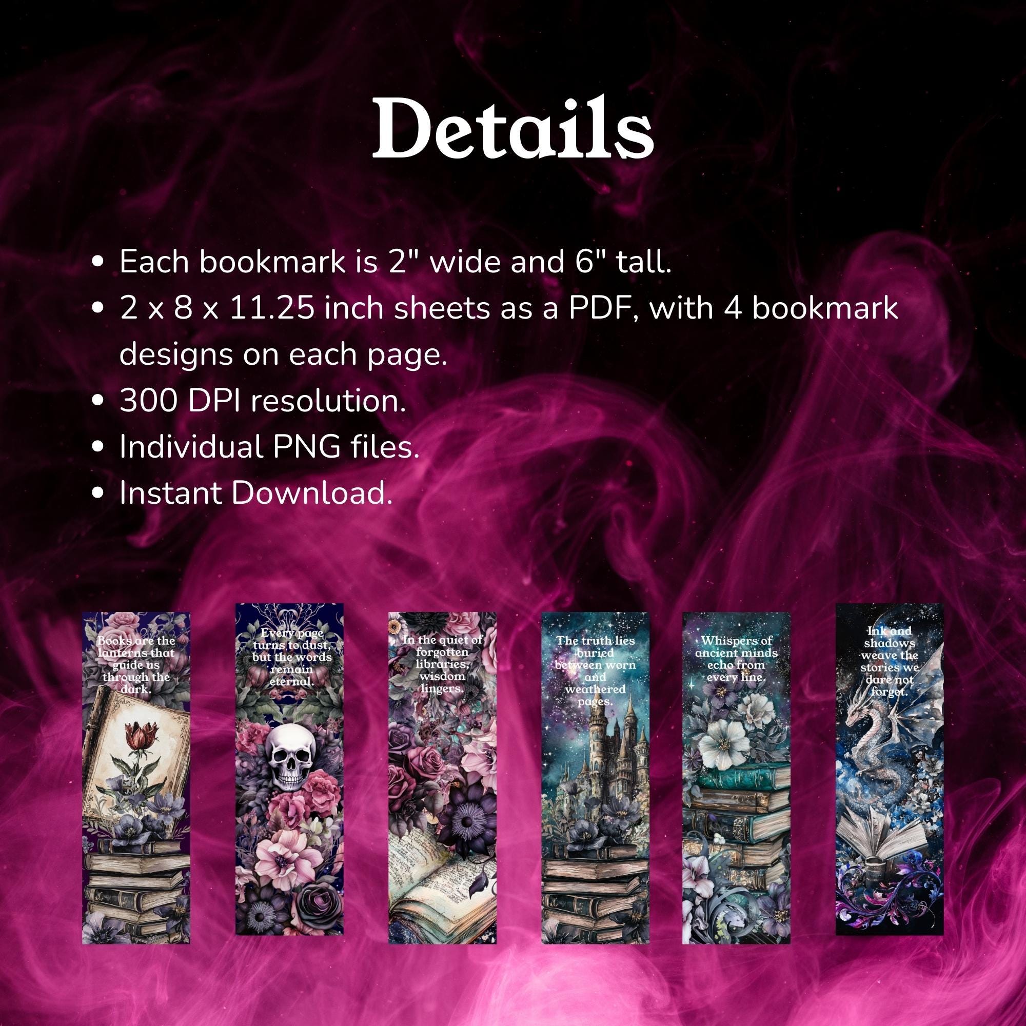 Gothic Academia Bookmarks Printable, Gothic Inspired, Fantasy Bookmarks ...