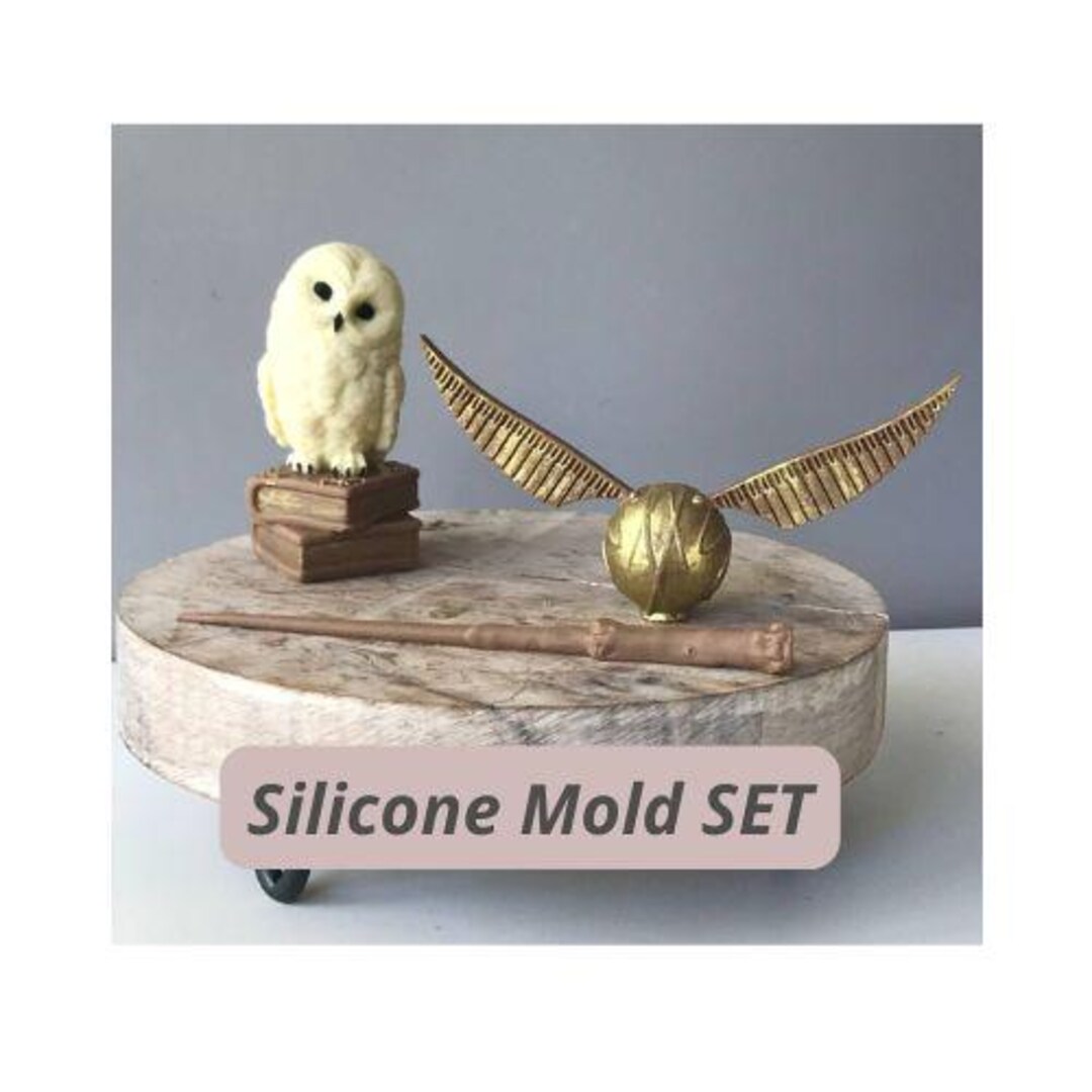 Wizard SET Silicone Molds Owl Wand Hat Books for Chocolate Cake Topper ...