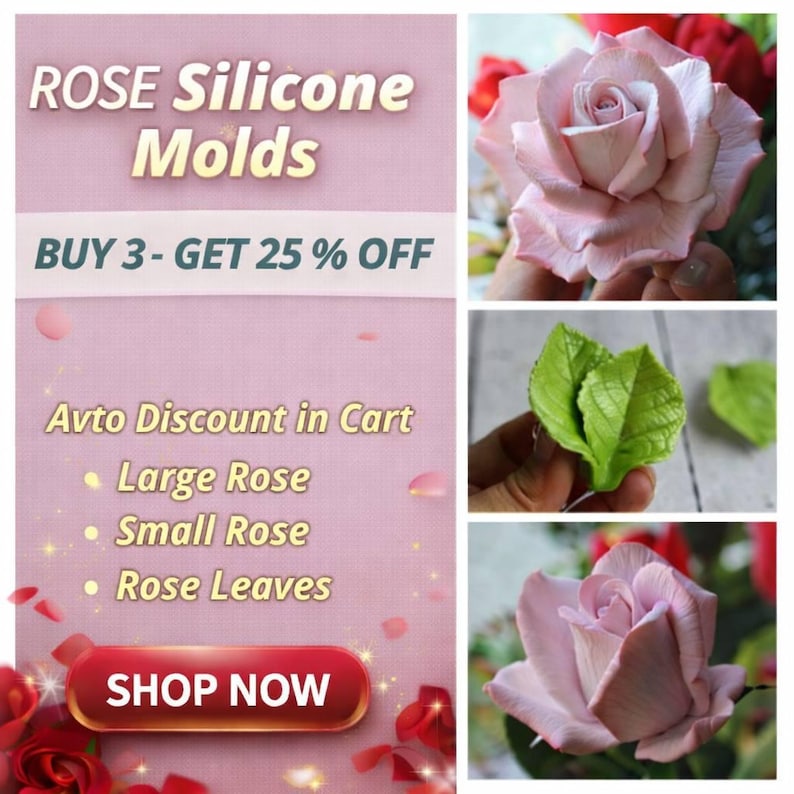 Bloom Rose Flower 3D Silicone Mold Large Realistic Rose Food Grade ...
