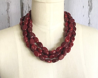 Red beaded necklace | Etsy