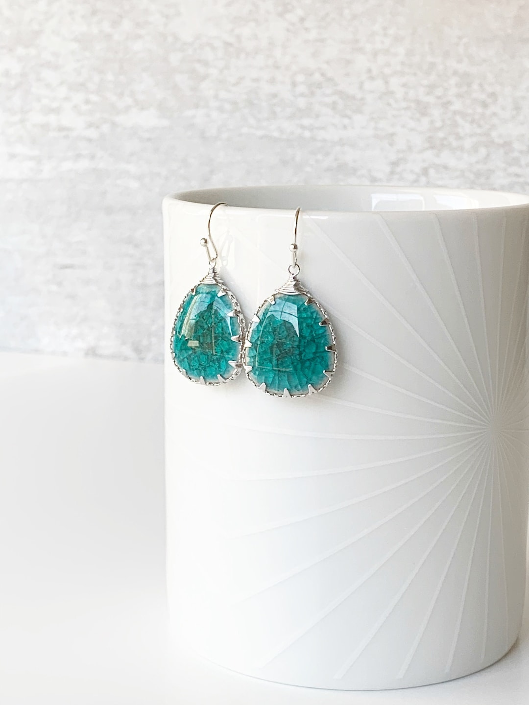 Blue Ceramic Earrings, Ocean Blue Earrings, Stone Earrings, Wrapped ...