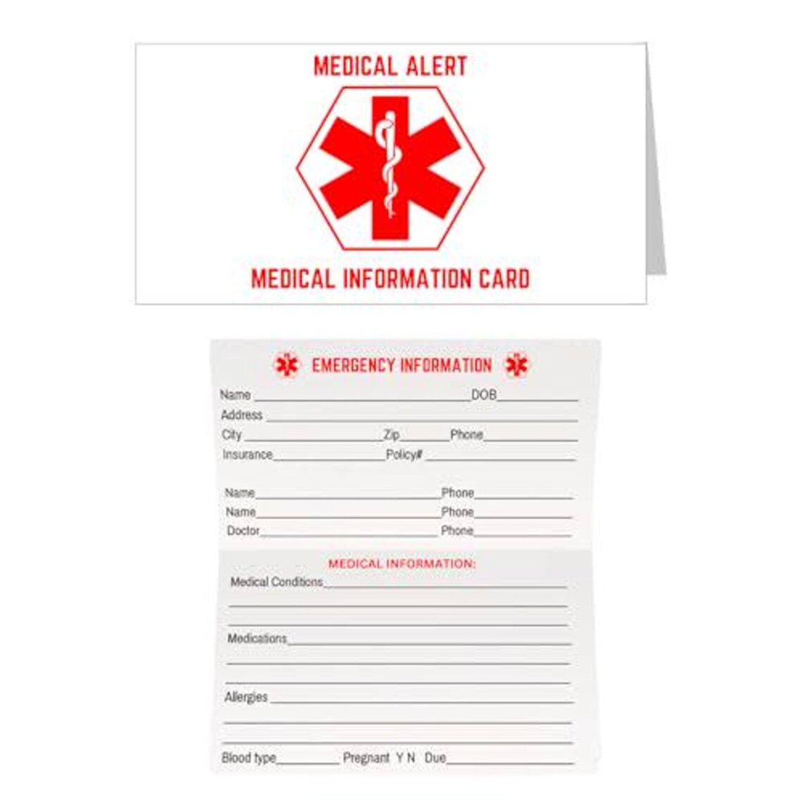 Medical Condition and Emergency Contact Folding Wallet ID Card, Medical ...