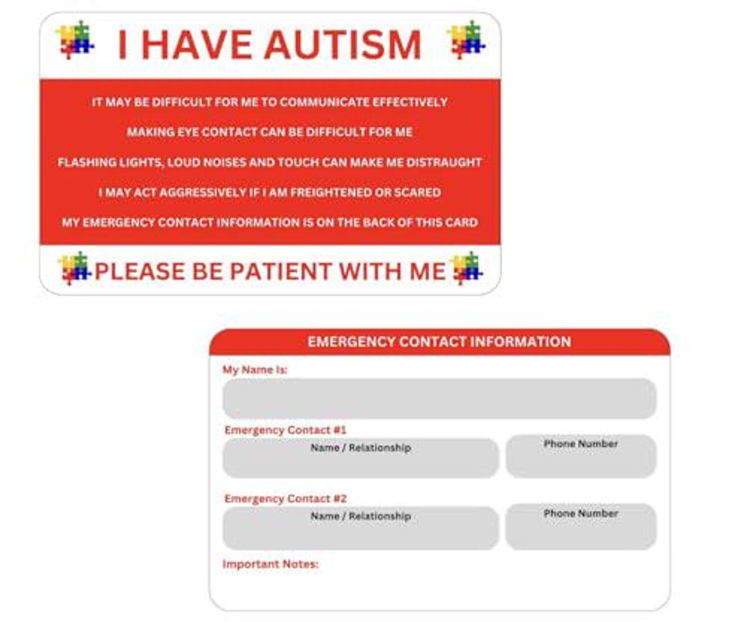 Autism Awareness Wallet Cards With Emergency Contact Information, 5 ...