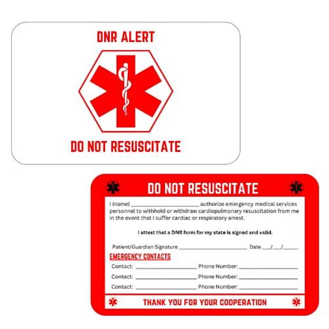 DNR Do Not Resuscitate Medical Alert Wallet Card With Emergency Contact ...