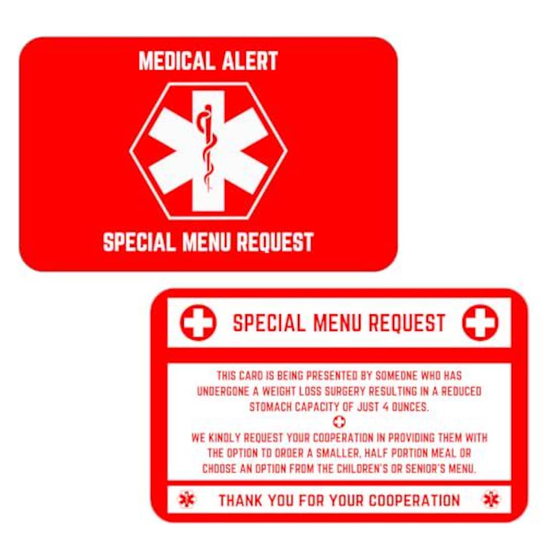 Bariatric Card for Restaurants, Special Menu Request Card, Restaurant ...