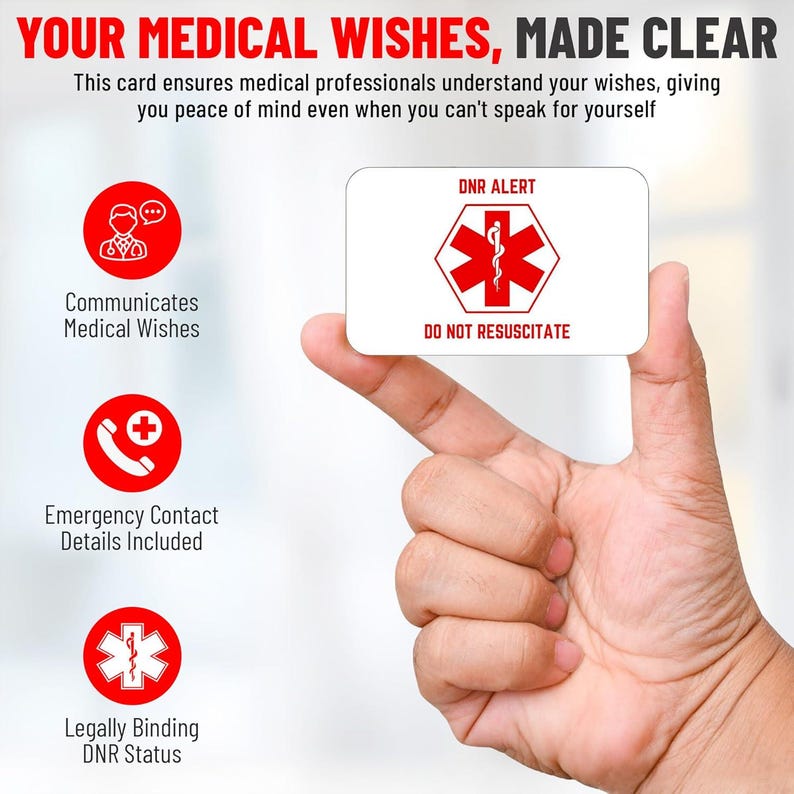 DNR Do Not Resuscitate Medical Alert Wallet Card With Emergency Contact ...