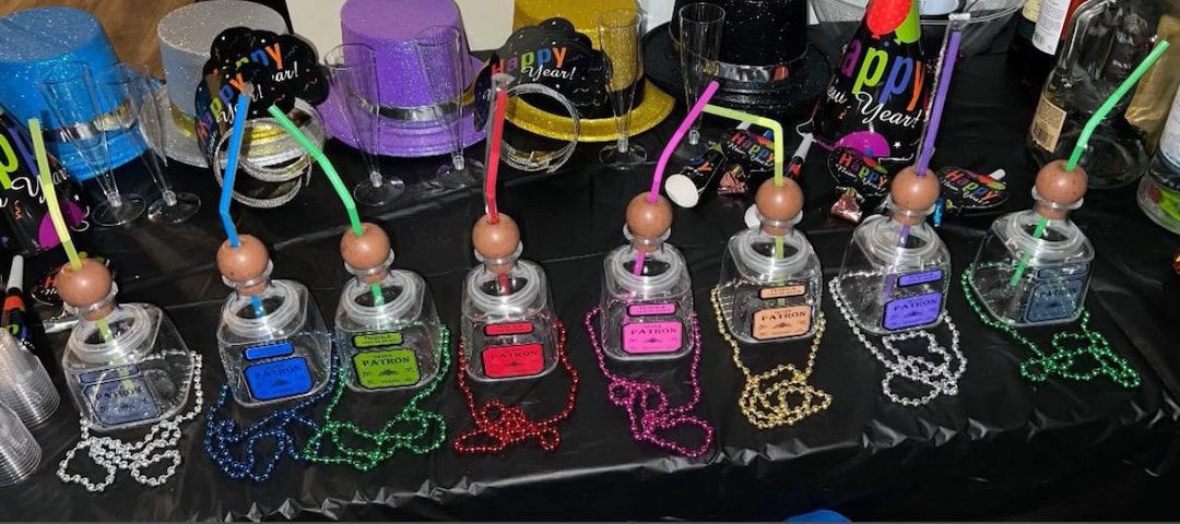 4 Reusable Patron Cups Custom Color Label. ONE Color per Order. Straws ...