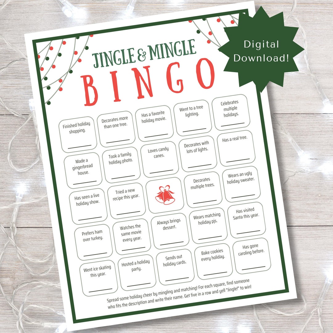Jingle and Mingle Bingo, Find the Guest Bingo, Christmas, Workplace ...