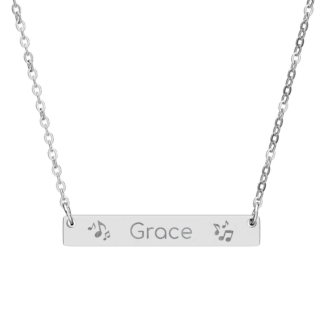 Personalized Engraved Music Notes Bar Necklace | Sterling Silver and ...