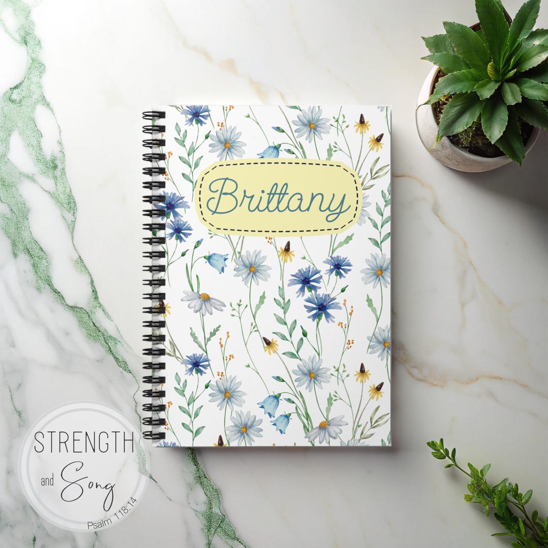 Dainty Blue Flowers Spiral Notebook Personalized - Custom Journal, 118 ...