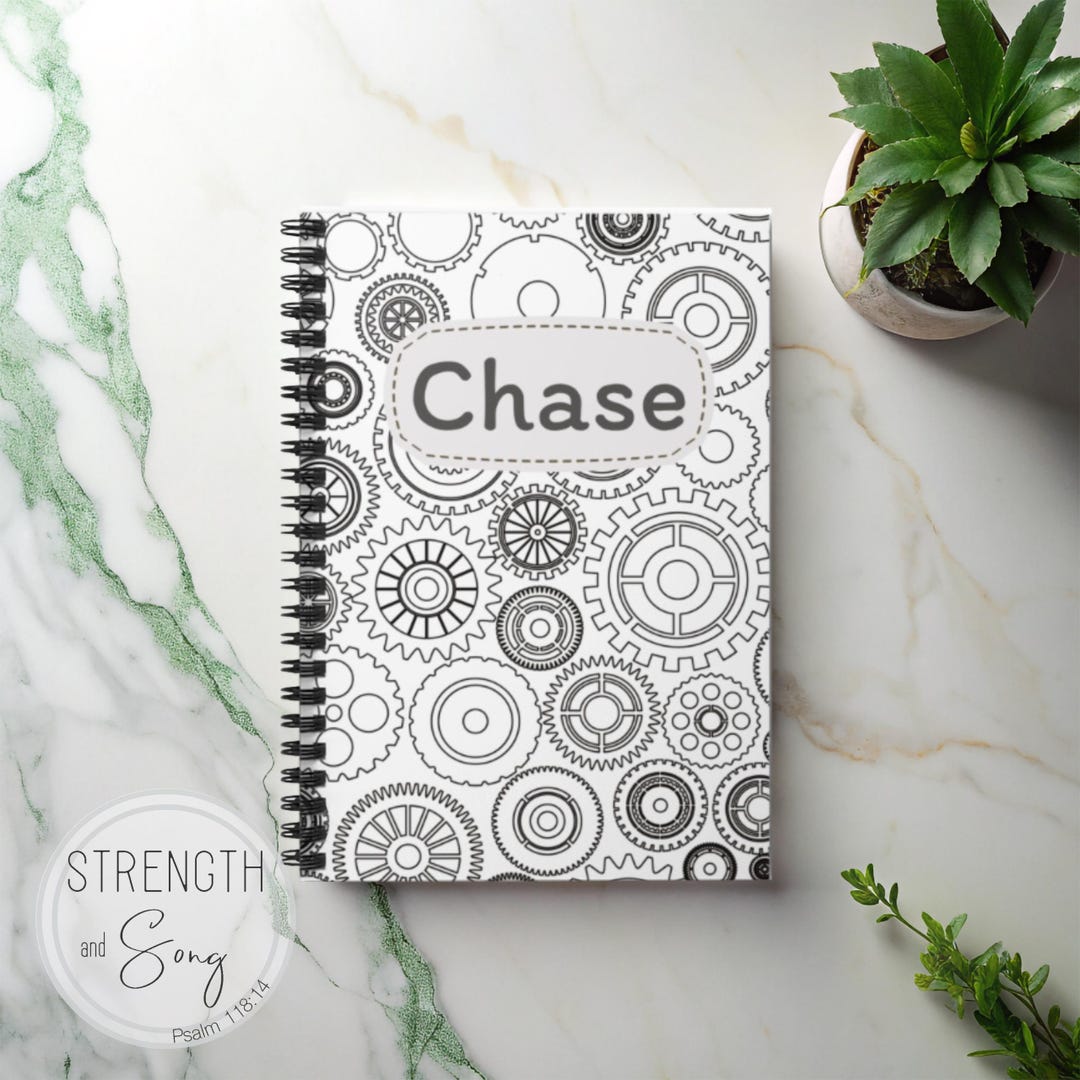 Personalized Gears Spiral Notebook - Custom Journal, 118 Ruled Line ...