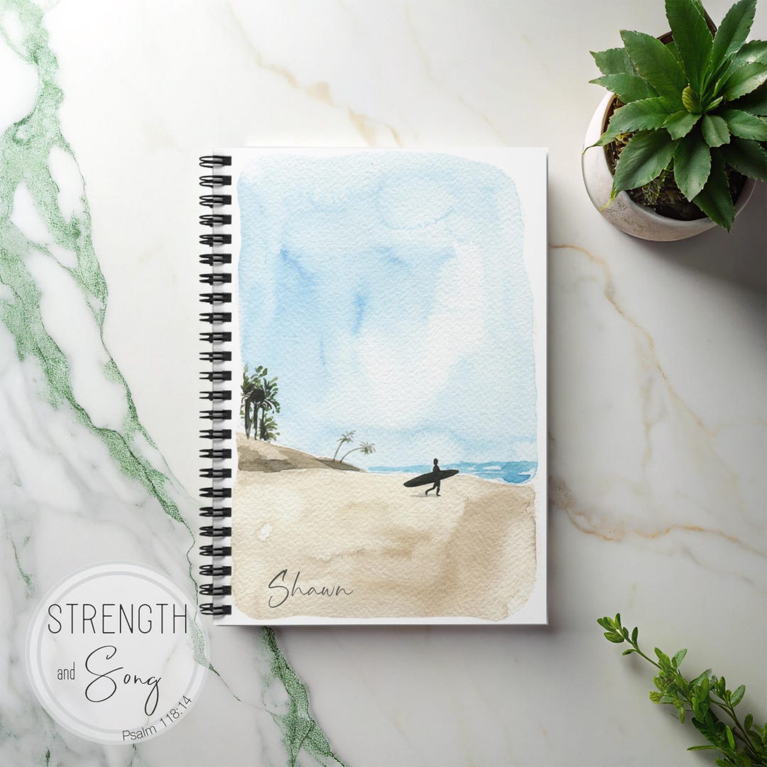 Personalized Watercolor Surfer Spiral Notebook - Custom Journal, 118 ...