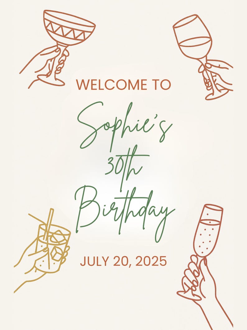 Editable 30th Birthday Welcome Sign | Sip & Celebrate Printable | Canva ...