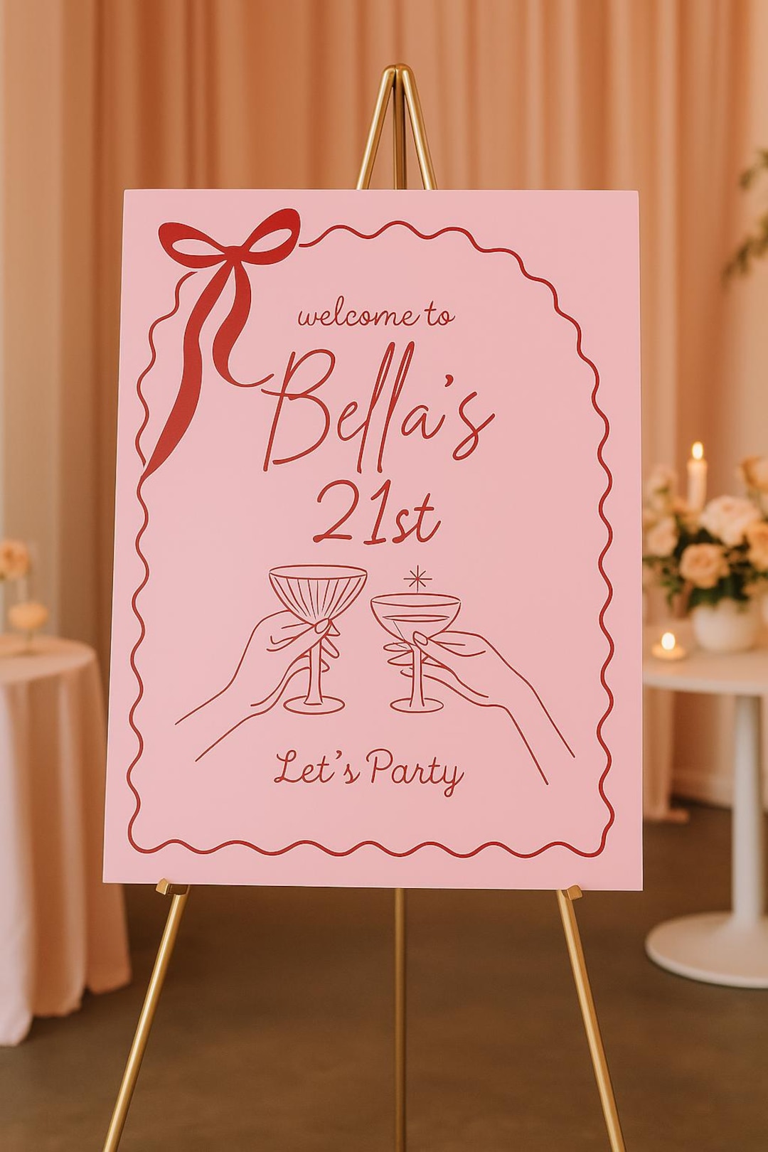 21st Birthday Welcome Sign | Pink & Red Party Sign Canva Template ...