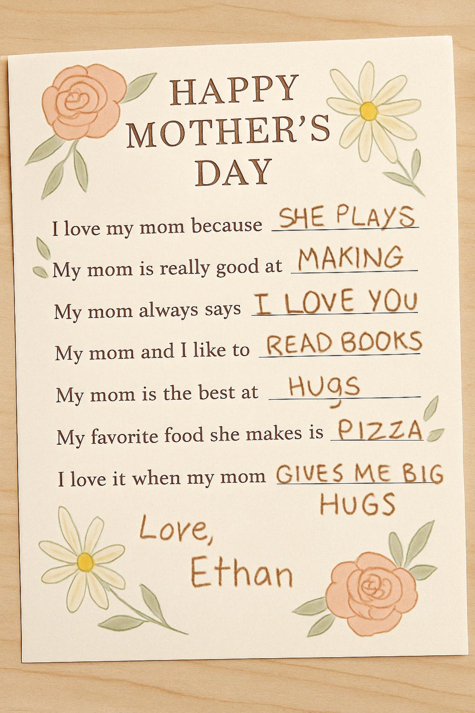Mother’s Day Fill in the Blank Letter From Kids | Printable PDF | Cute ...