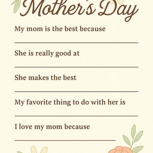 Mother’s Day Fill in the Blank Letter From Kids | Printable PDF | Cute ...