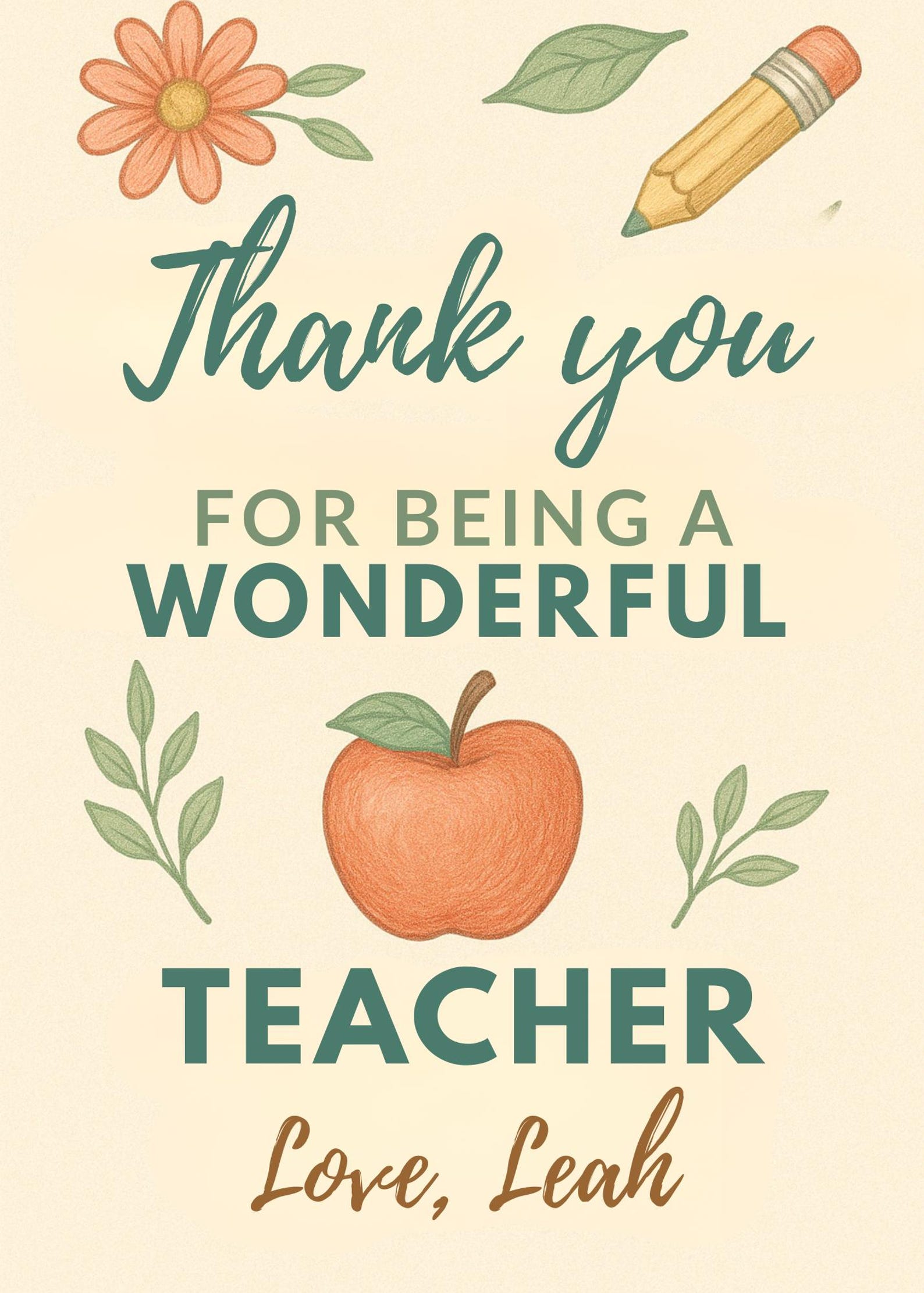 Editable Teacher Thank You Card | Hand-drawn Style | Printable Template ...
