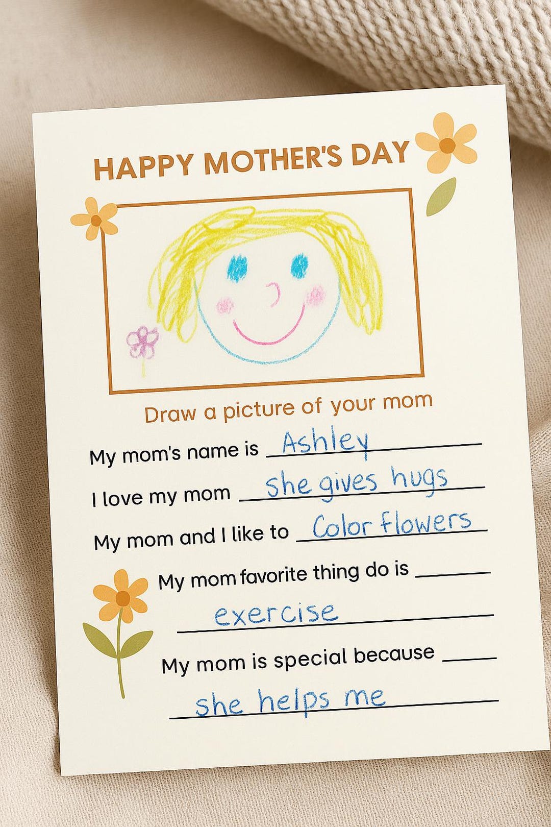 Mother’s Day Fill in the Blank Worksheet for Kids | Instant Download ...