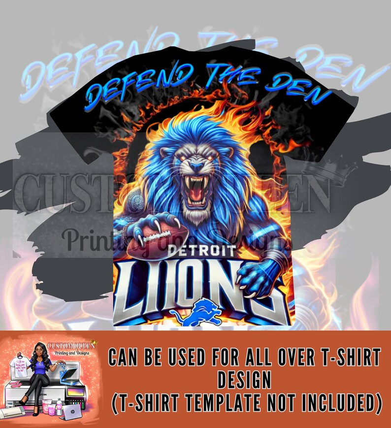 EDITABLE Detroit Inspired flaming Lion 3D All Over Sublimation Template ...