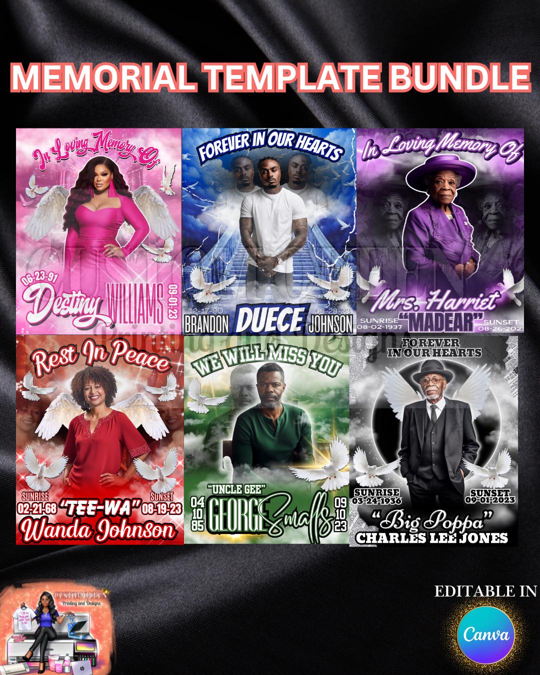 EDITABLE Memorial Template Bundle - Etsy