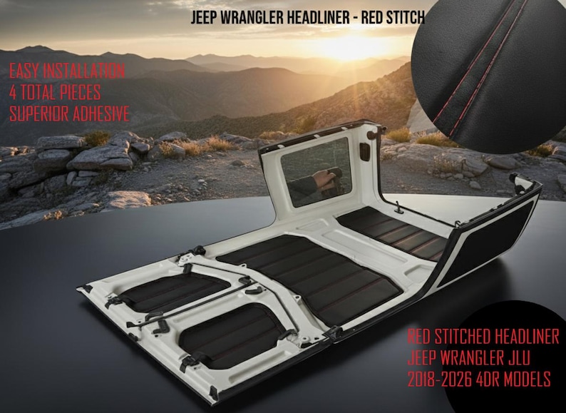 Jeep Wrangler Rubicon Red Stitched Headliner for JLU 4-door Models From ...