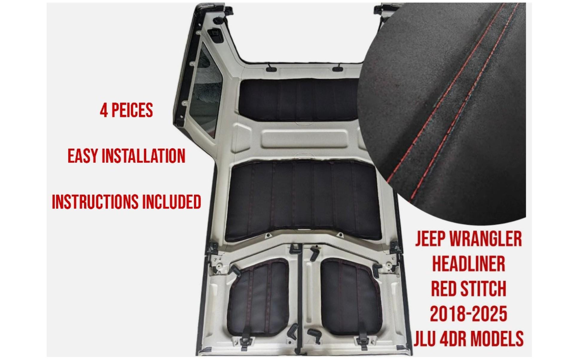 Jeep Wrangler Rubicon Red Stitched Headliner for JLU 4-door Models From ...