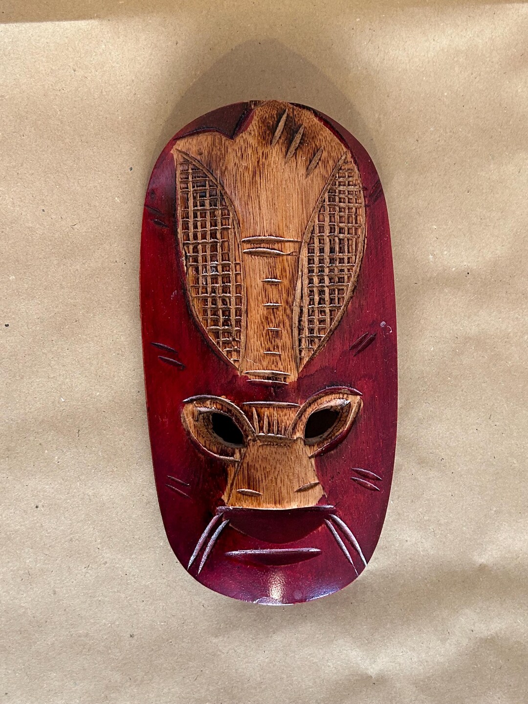 Hand-carved Tiki Mask Red & Natural Tones With Wall Hanging Attachment ...