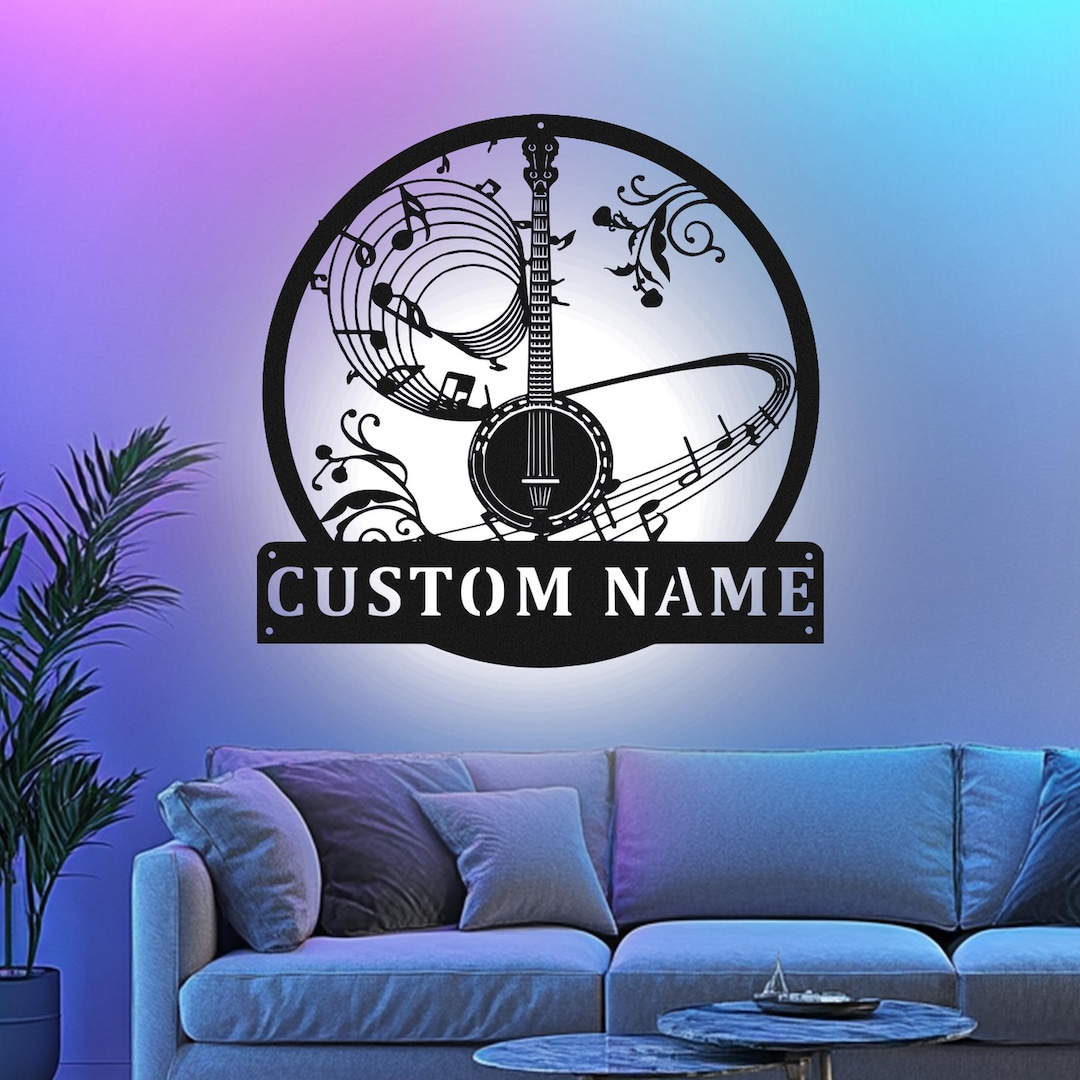 Custom Banjo Metal Wall Art With Led Light, Personalized Banjo Name ...