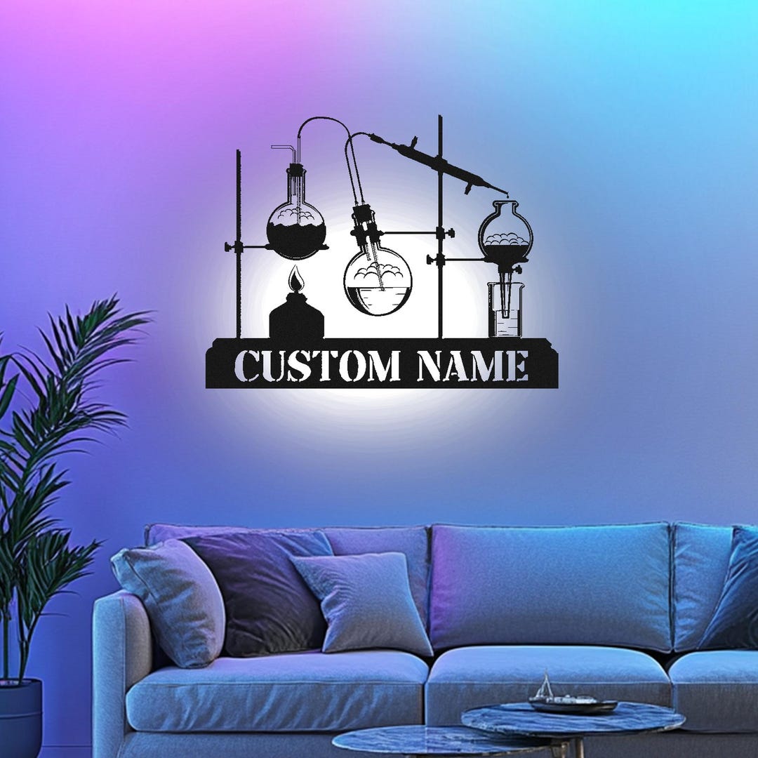 Custom Chemistry Teacher Metal Wall Art LED Light Custom Gift Chemist Name Sign Science Home ...
