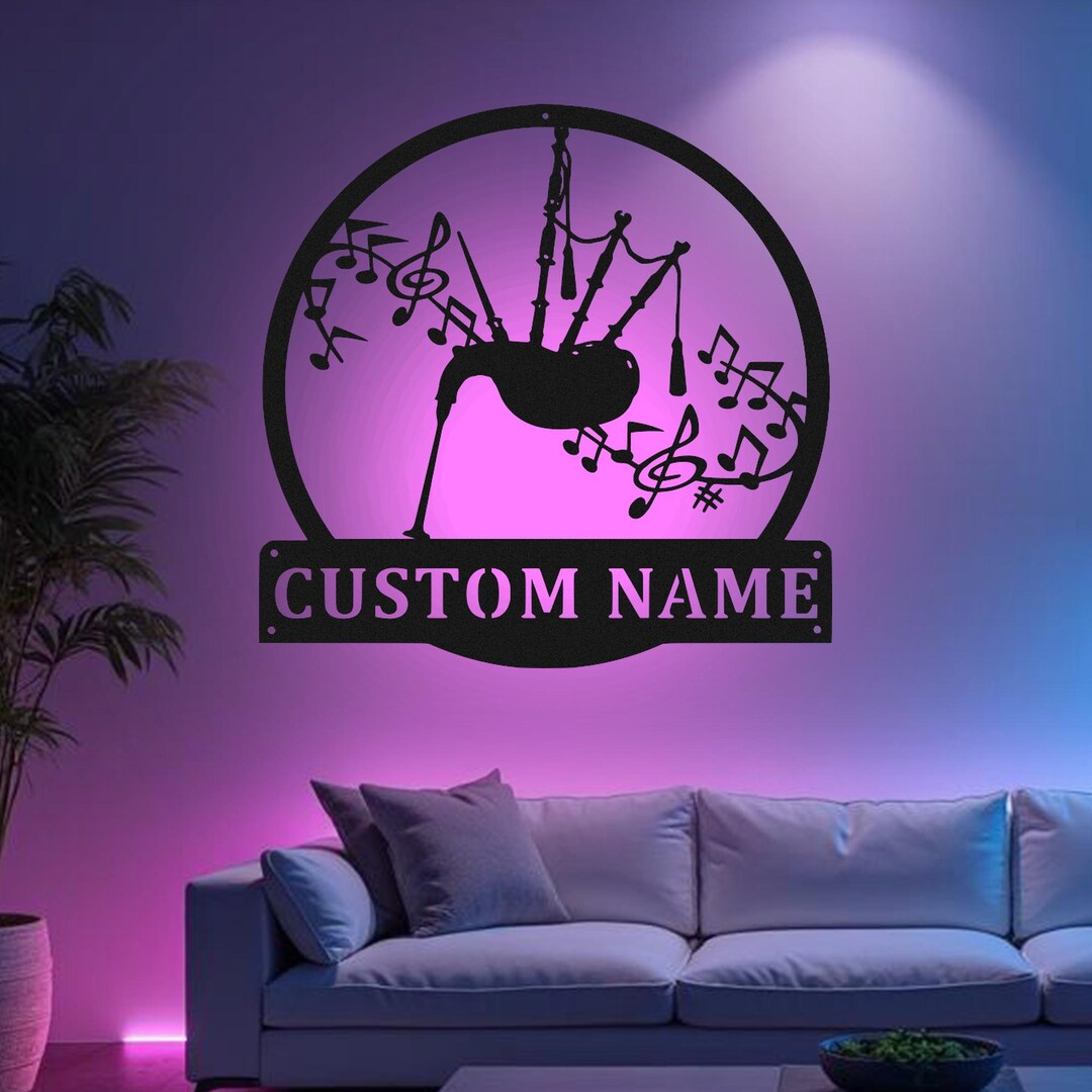Custom Bagpipes Metal Wall Art With Led Light, Personalized Bagpipes ...
