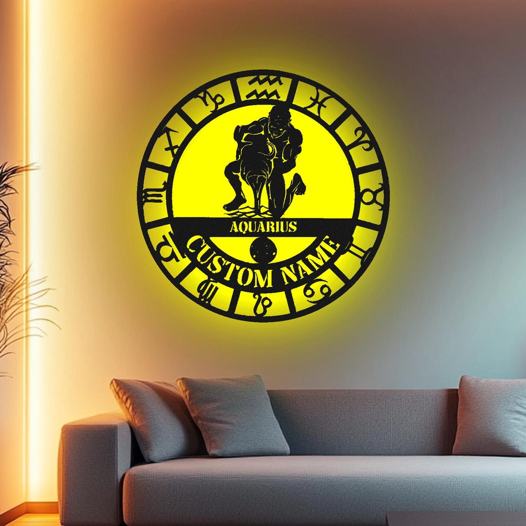 Custom Aquarius Zodiac Symbol Constellation Stars Metal Wall Art LED ...