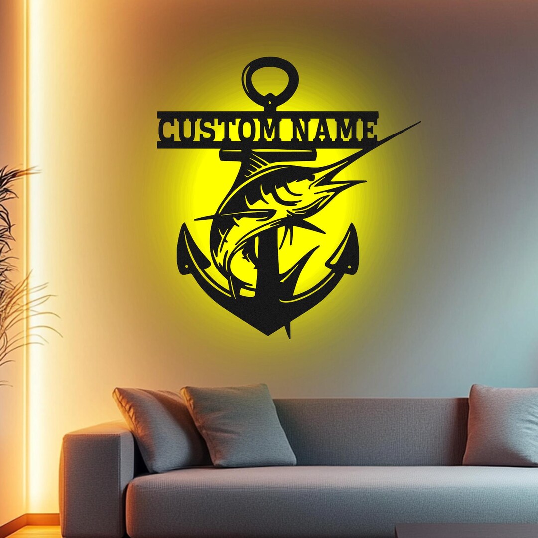 Custom Anchor Swordfish Metal Wall Art With Led Light, Personalized ...