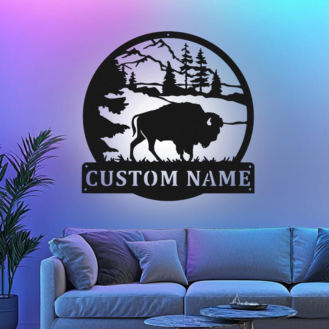 Custom American Bison Metal Wall Art With Led Light, Personalized Bison ...
