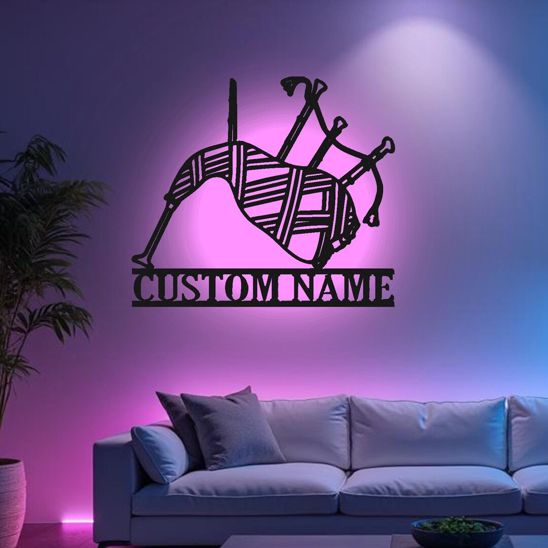 Custom Bagpipes Metal Wall Art LED Light Personalized Bagpiper Name ...