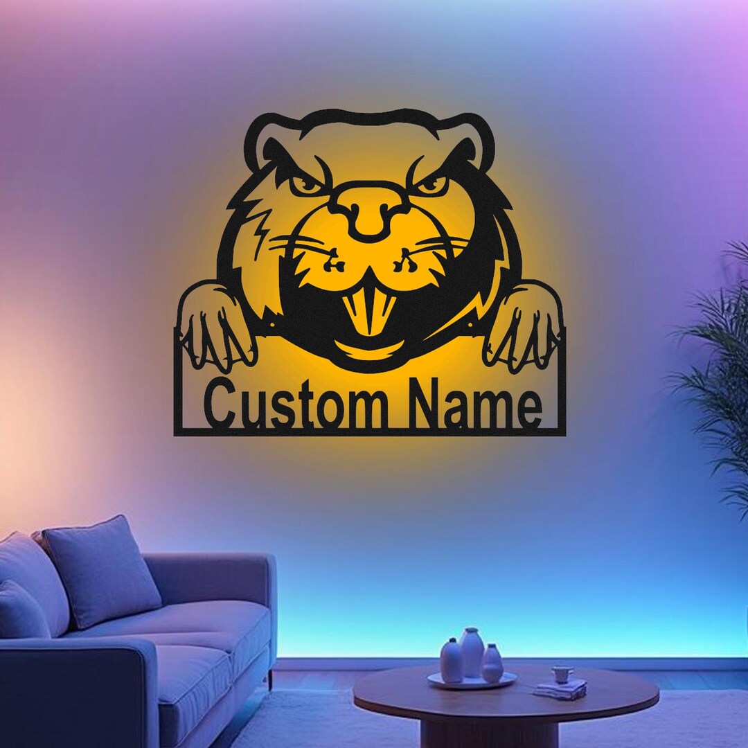Custom Beaver Metal Wall Art With Led Light, Personalized Beaver Name ...