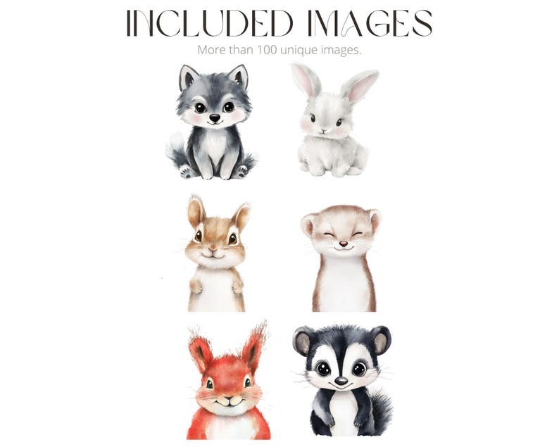 Adorable Woodland Animal Clipart Set - Watercolor Baby Animal Portraits ...