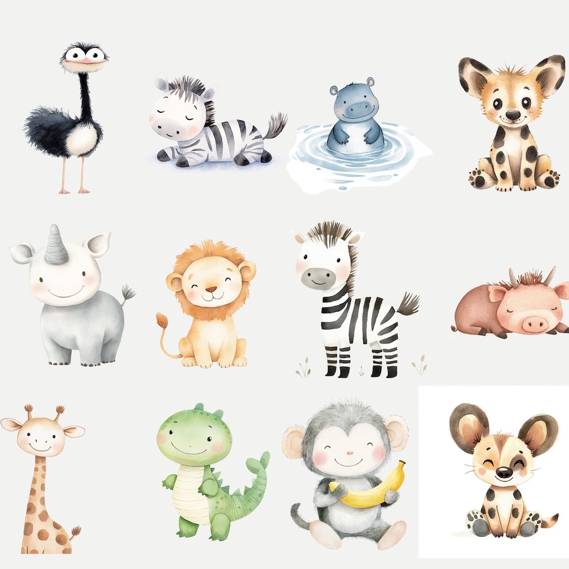 Watercolor Safari Animals Clipart Set - Jungle Friends, Cute Wildlife ...