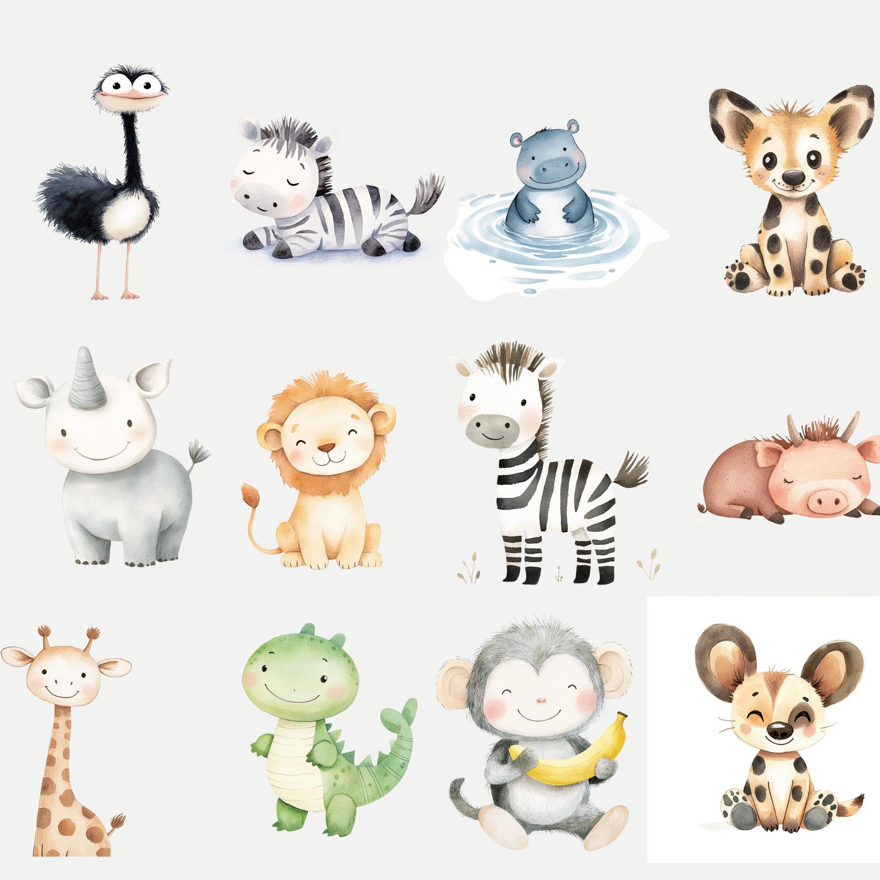 Watercolor Safari Animals Clipart Set - Jungle Friends, Cute Wildlife ...