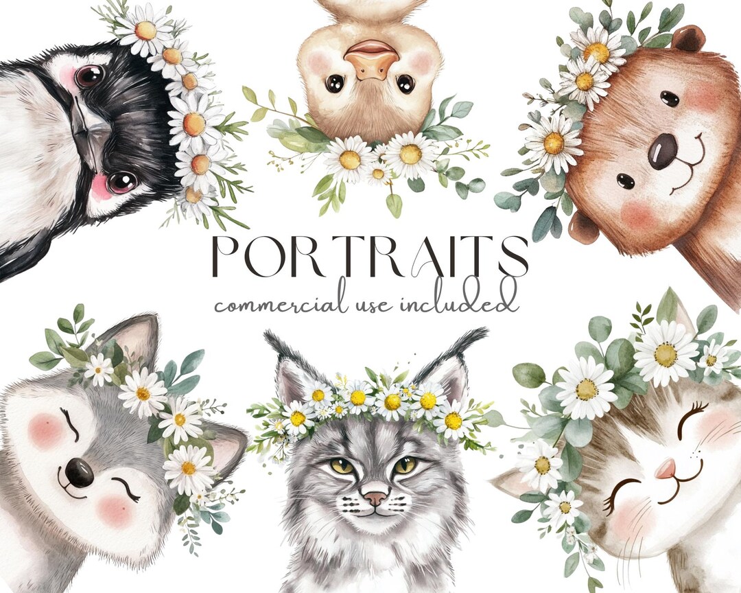 Woodland Animal Portraits Clipart Bundle | Nursery Art (digital ...