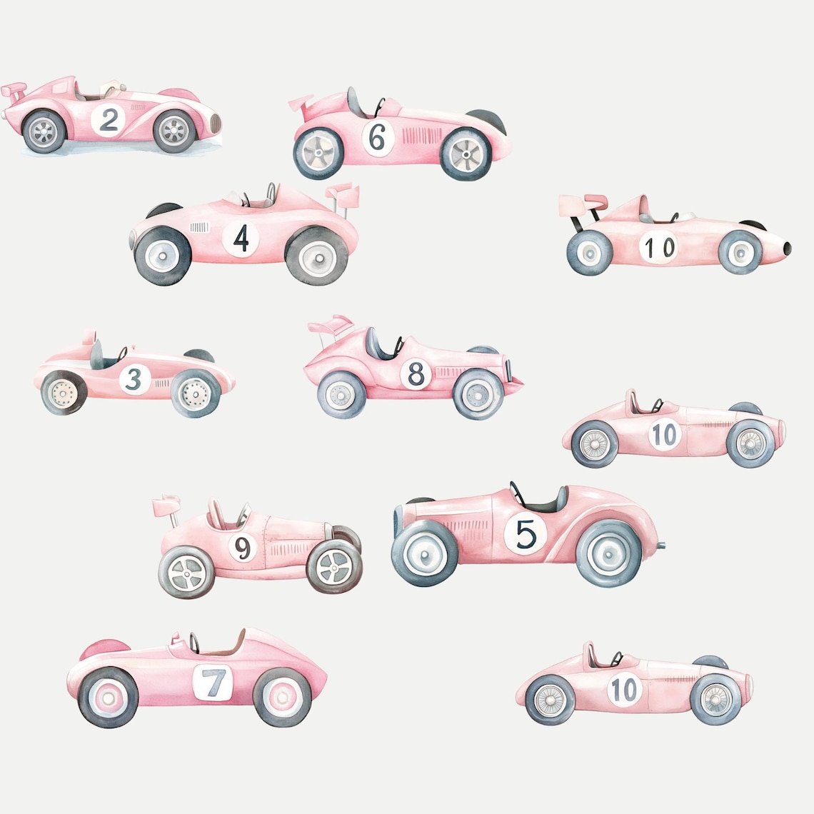 Watercolor Pink Race Car Clipart Set Girl Racer PNG Bundle With Drivers ...