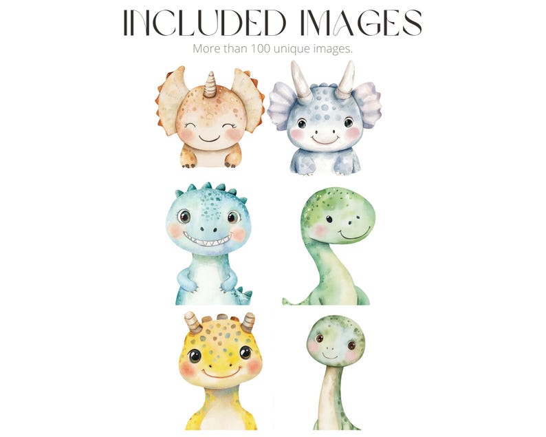 Watercolor Baby Dinosaur Clipart Bundle | Nursery Wall Art (digital ...