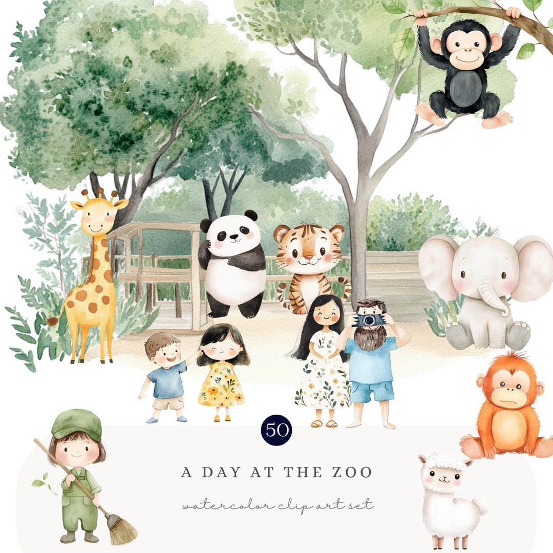 Watercolor Zoo Animals Clipart Set, Safari Animal Digital Download ...