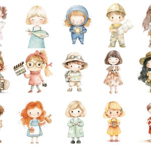 Kids Careers Watercolor Clipart – Professions, Commercial Use (digital ...