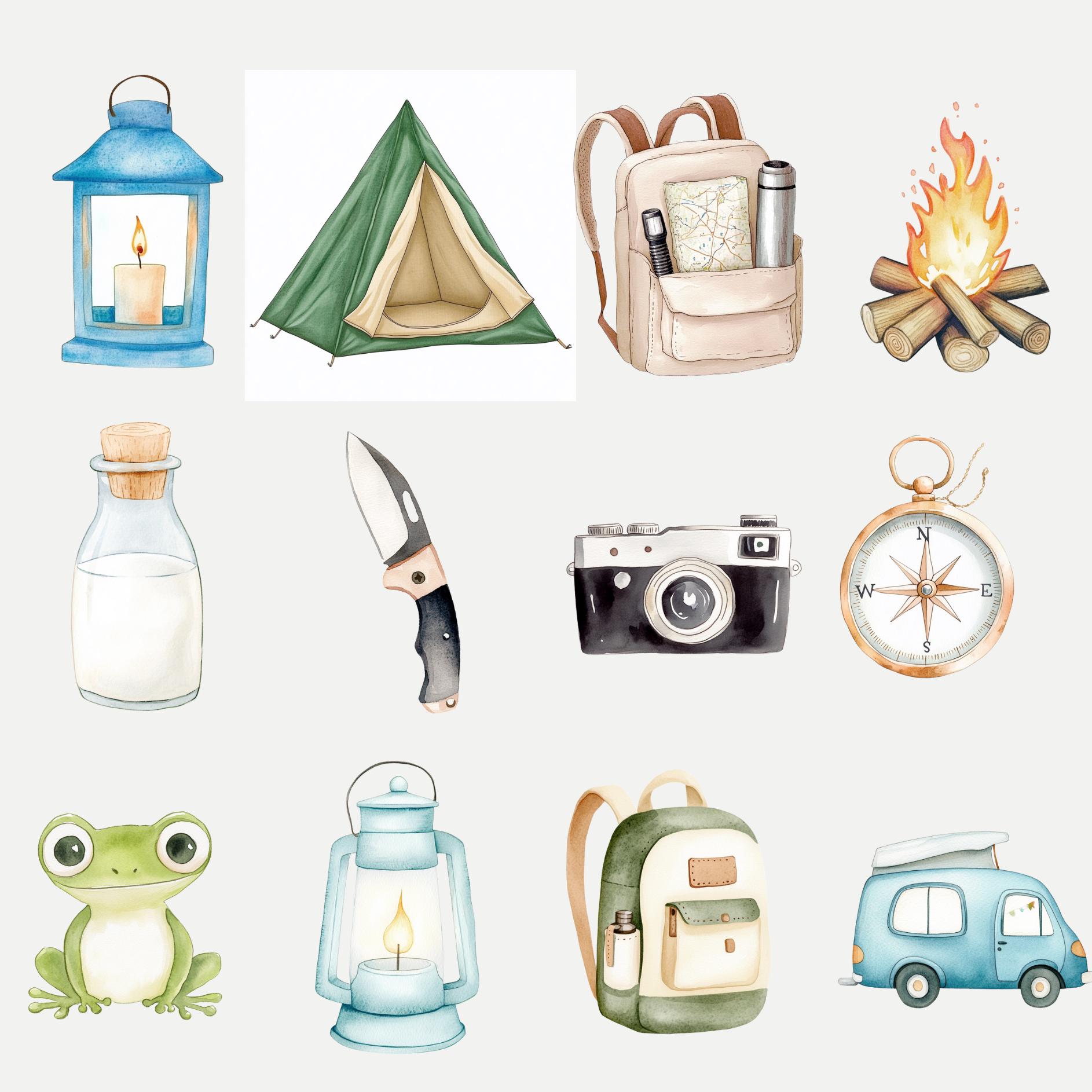 Camping Watercolor Clip Art Set – 50 Outdoor Illustrations of Kids ...